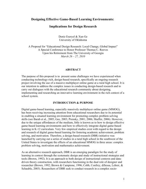 Designing Effective Game-Based Learning Environments ...