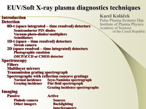 EUV/Soft X-ray plasma diagnostics techniques