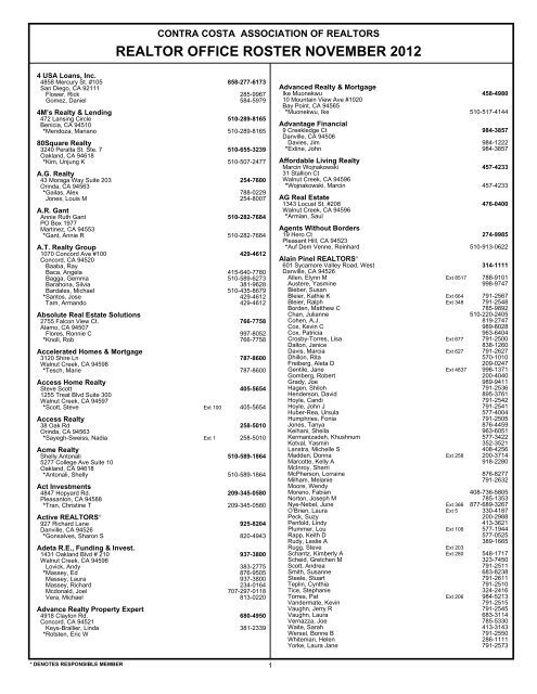 REALTOR OFFICE ROSTER NOVEMBER 2012 - CCAR