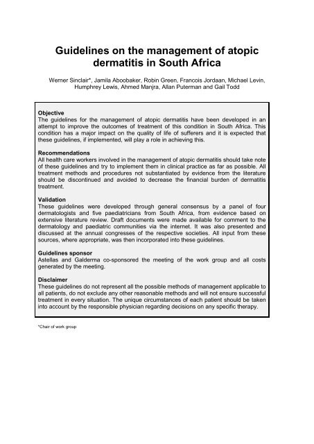 Guidelines on the Management of Atopic Dermatitis ... - Dermatology