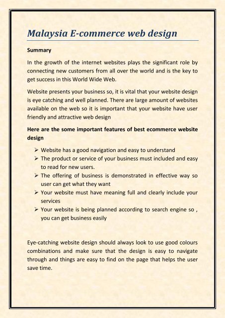 Malaysia E-commerce web design