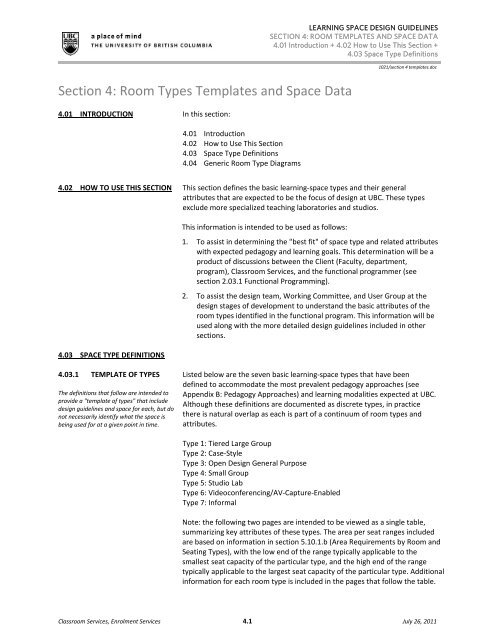 Section 4: Room Types Templates and Space Data - Student Services