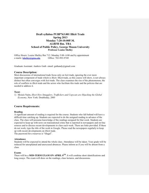 Syllabus - Terrorism, Transnational Crime and Corruption Center