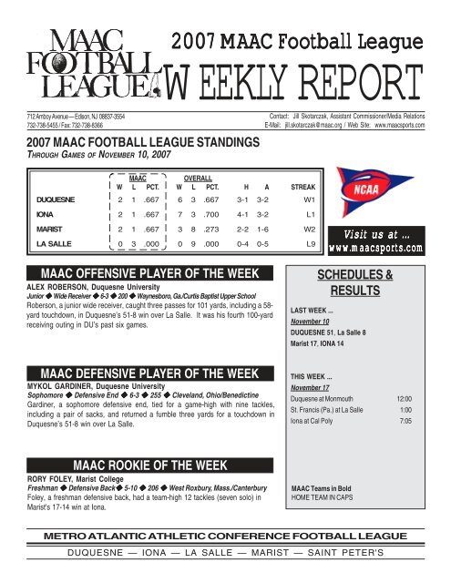 6-3, 2-1 MAAC - Metro Atlantic Athletic Conference