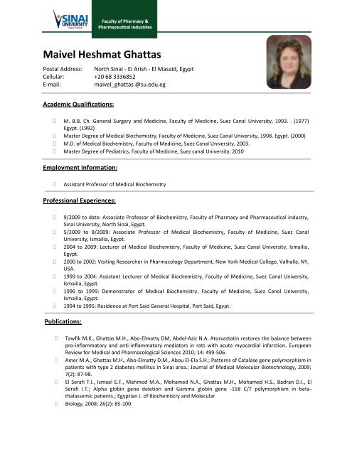 Maivel Heshmat Ghattas - Pharmacy.su.edu.eg - Sinai University
