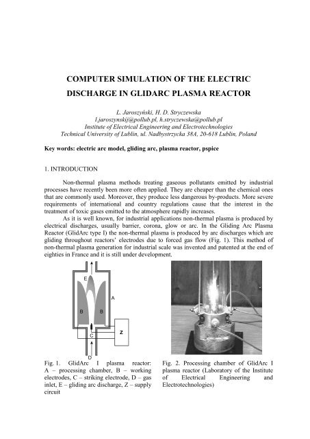 computer simulation of the electric discharge in glidarc plasma reactor