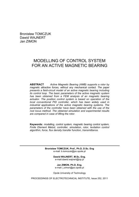 modelling of control system for an active magnetic bearing