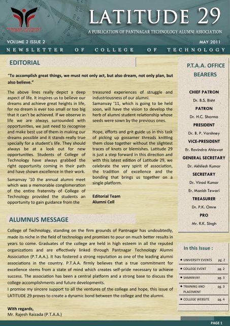 EDITORIAL ALUMNUS MESSAGE - College of Technology ...