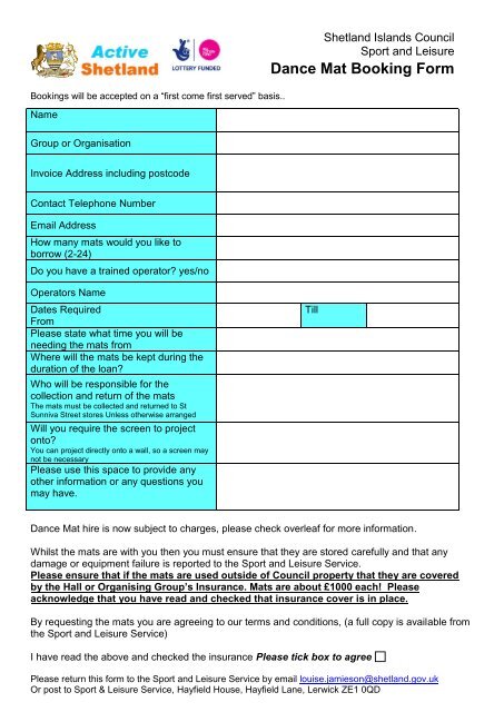 Dance Mat Booking Form - Shetland Islands Council