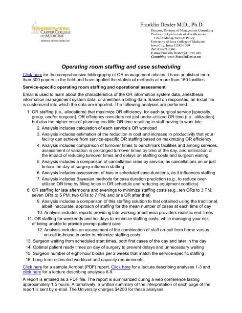 Operating room staffing and case scheduling - Franklin Dexter