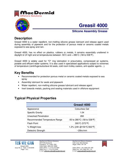 Greasil 4000 - MacDermid Offshore Solutions