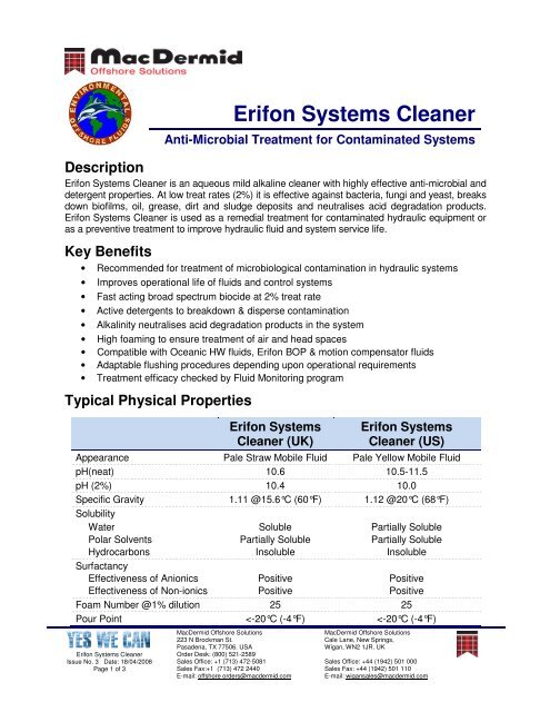 Erifon Systems Cleaner - MacDermid Offshore Solutions