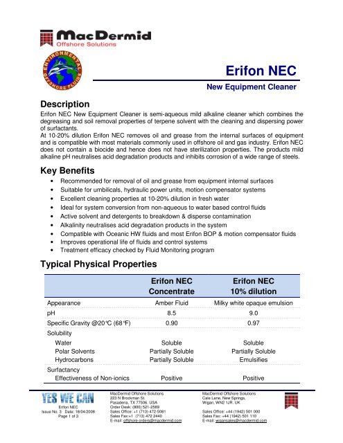 Erifon NEC - MacDermid Offshore Solutions