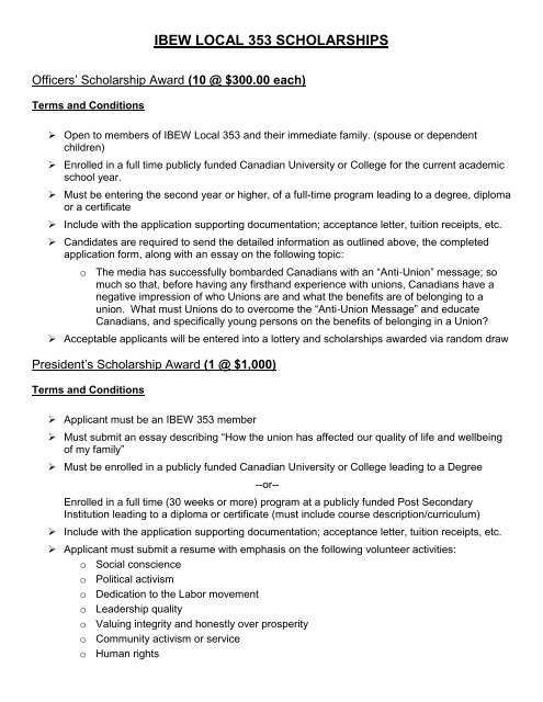 IBEW LOCAL 353 SCHOLARSHIPS Application Form