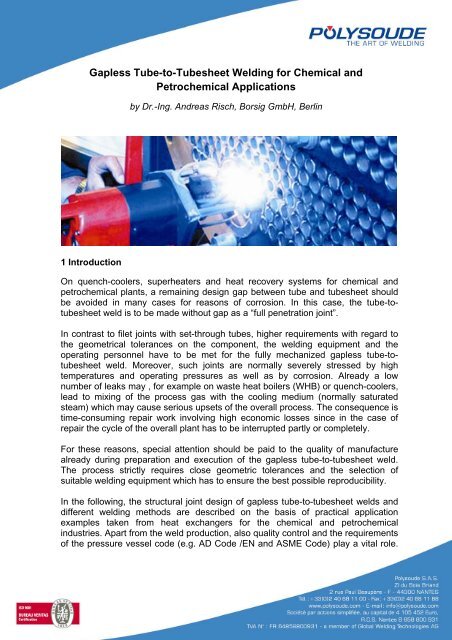 Gapless Tube-to-Tubesheet Welding for Chemical and - Polysoude