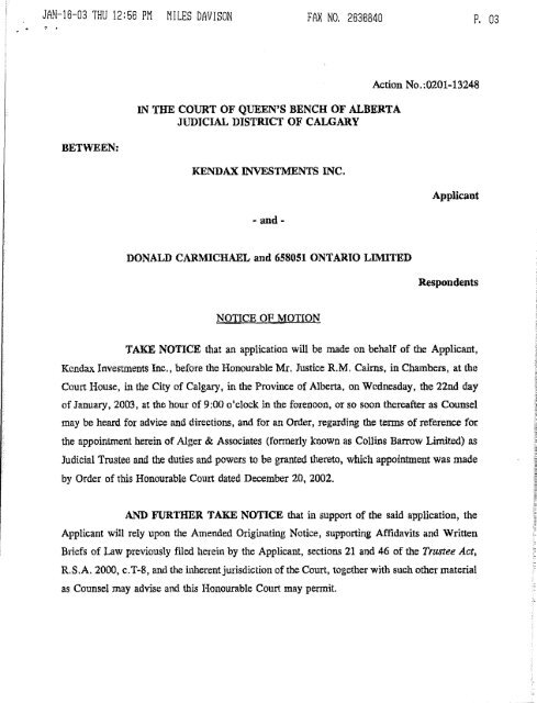 Notice Of Motion Notice Of Motion