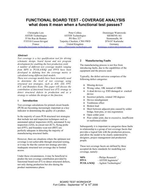 Functional Board Test - Coverage Analysis - ASTER Technologies