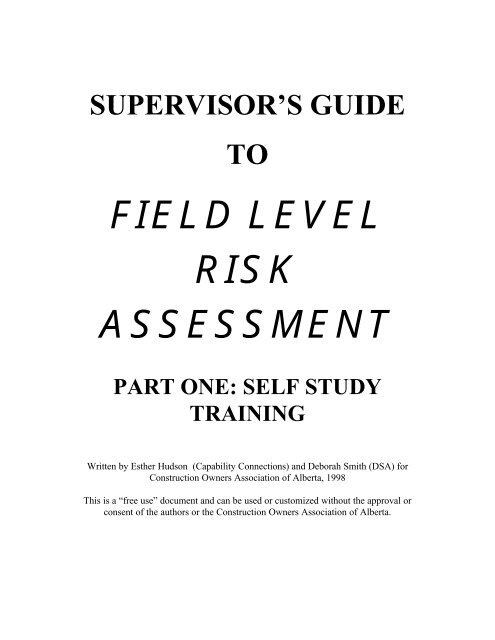 field level risk assessment - Construction Owners Association of ...