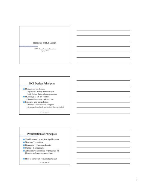 HCI Design Principles Proliferation of Principles