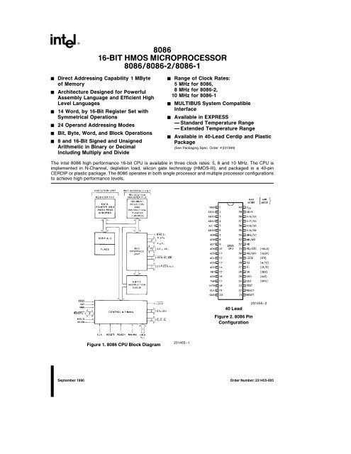 8086 16-BIT HMOS MICROPROCESSOR 8086 8086-2 ... - CCSE 8086 16-BIT HMOS MICROPROCESSOR 8086 8086-2 ... - CCSE