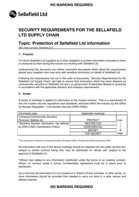 Topic: Protection of Sellafield Ltd information SECURITY ...