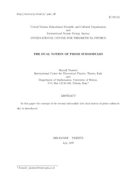 The Dual Notion Of Prime Submodules Ictp