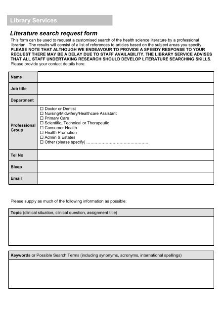 Library Services Literature search request form