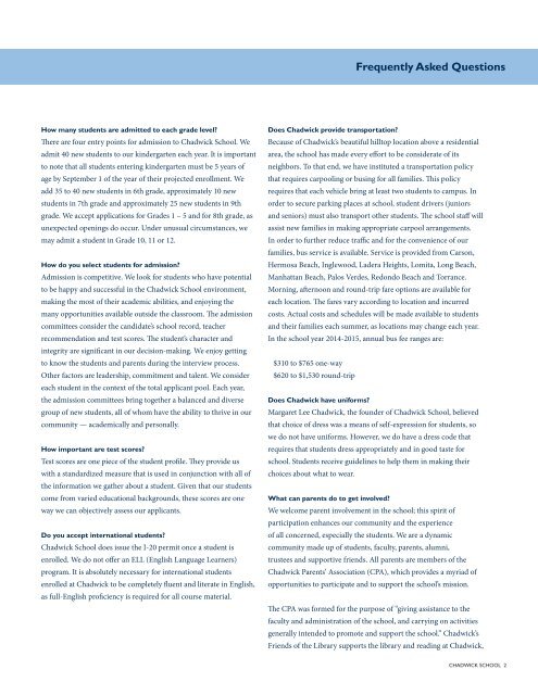 Frequently Asked Questions - Chadwick School