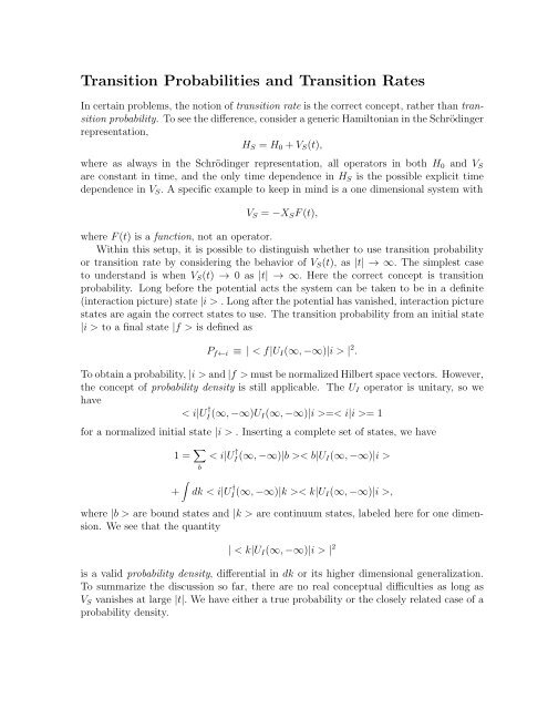 Transition Probabilities and Transition Rates
