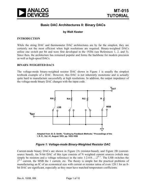 Mt 015 Basic Dac Architectures Ii Binary Dacs Analog Devices