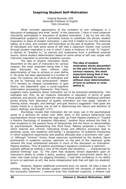 Inspiring Student Self-Motivation - ERIC