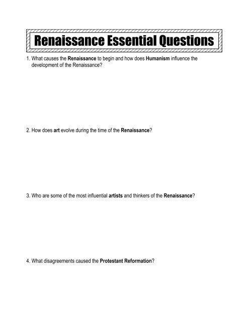 Renaissance Essential Questions - Wyoming City Schools
