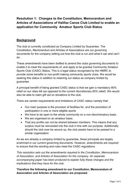 Resolution 1 - Halifax Canoe Club