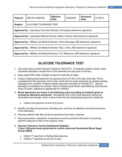 (808) Glucose Tolerance Test - Medical Center Laboratory
