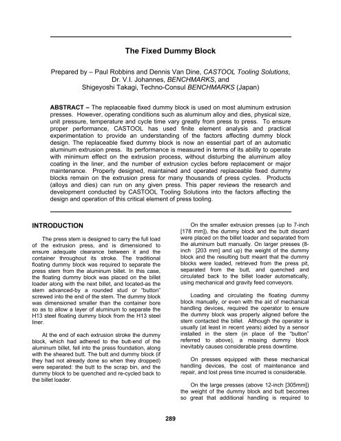 The Fixed Dummy Block - Castool Tooling Systems