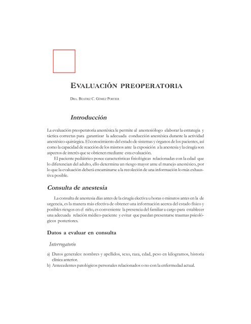 Evaluación Preoperatoria Anestesia Pediatrica E Neonatale