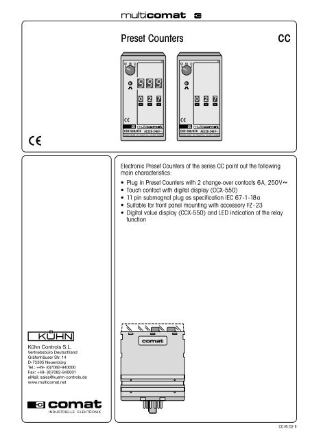 Preset Counters CCX-550, CCX-350, COMAT Data sheet - Multicomat