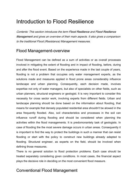 Introduction to Flood Resilience - Flood Management