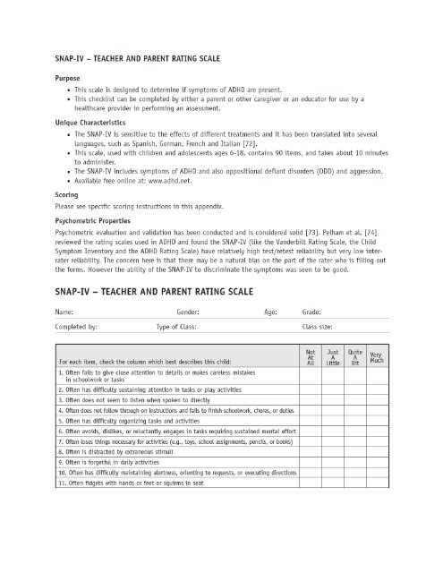 SNAP-IV â TEACHER AND PARENT RATING SCALE - Mydoctor.ca