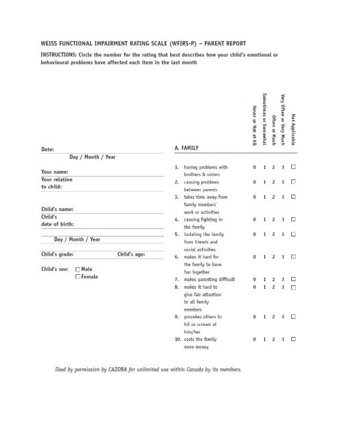 weiss functional impairment rating scale {wfirs-p ... - Mydoctor.ca