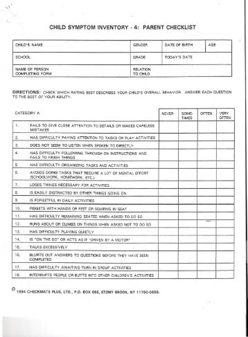 Pediatric Symptom Checklist (PSC) - KMAP