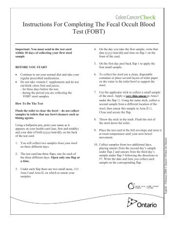 IMMUNOCHEMICAL FECAL OCCULT BLOOD IFOBT TEST ...