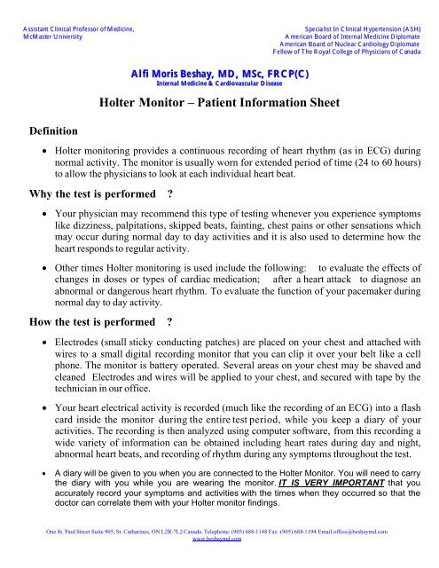 Holter Monitor â Patient Information Sheet Definition - Mydoctor.ca