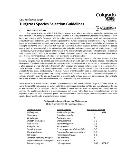 Turfgrass Species and Variety Selection Guidelines - CSU Turf ...