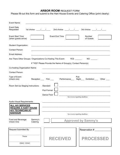 Arbor Room Request Form - Hart House