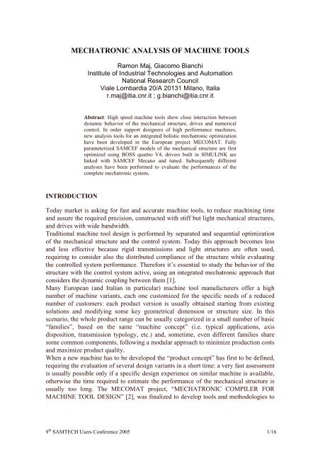 Mechatronic analysis of machine tools - ResearchGate