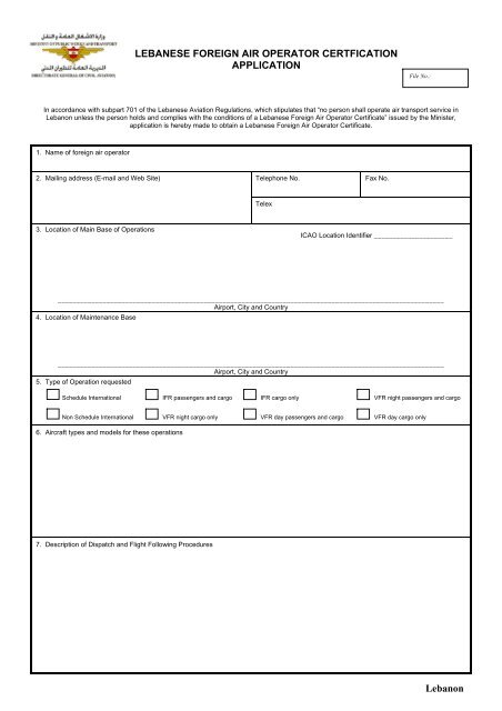 Foreign Air Operator Certificate - Lebanese Civil Aviation Authority
