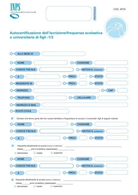 Autocertificazione dell\iscrizione/frequenza scolastica o ... - Inps