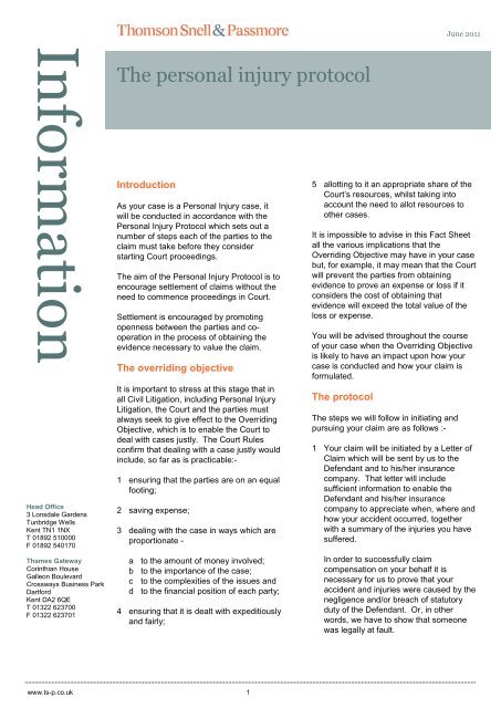 The personal injury protocol - Thomson Snell and Passmore