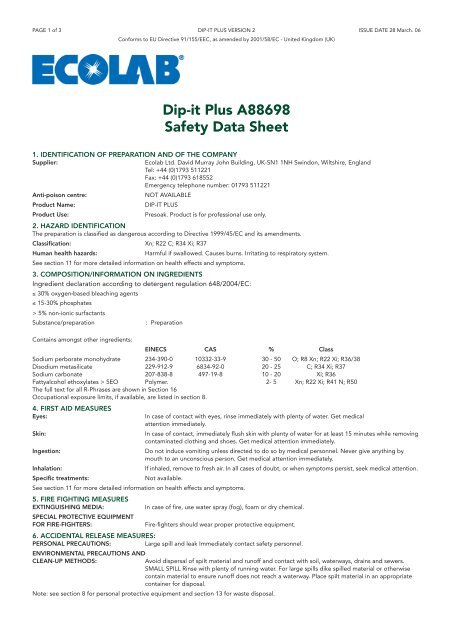 Dip-it Plus A88698 Safety Data Sheet
